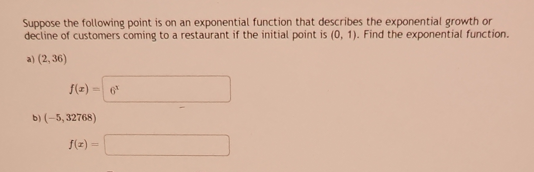 Solved Suppose the following point is on an exponential | Chegg.com