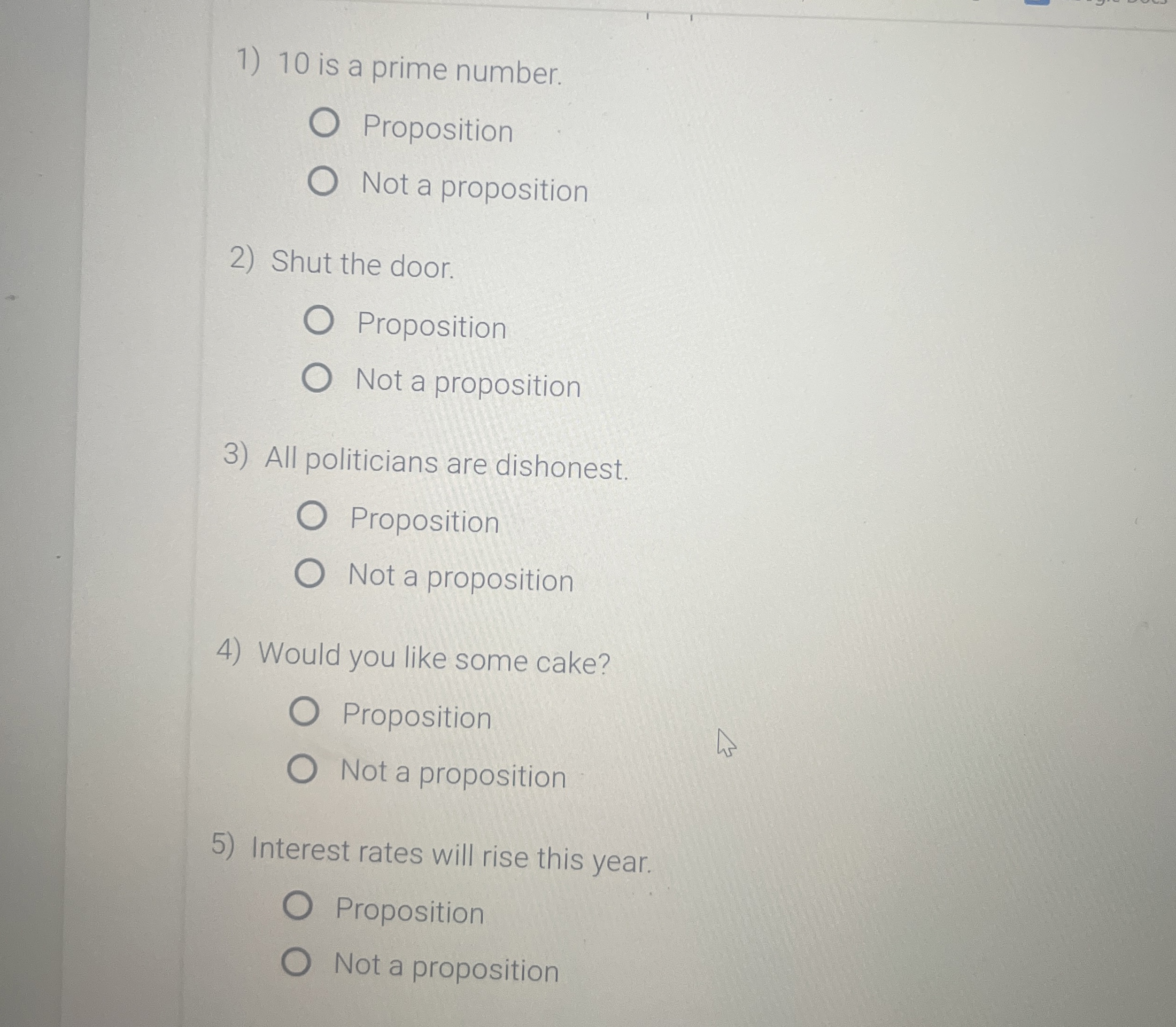 Solved 10 ﻿is a prime number.PropositionNot a | Chegg.com