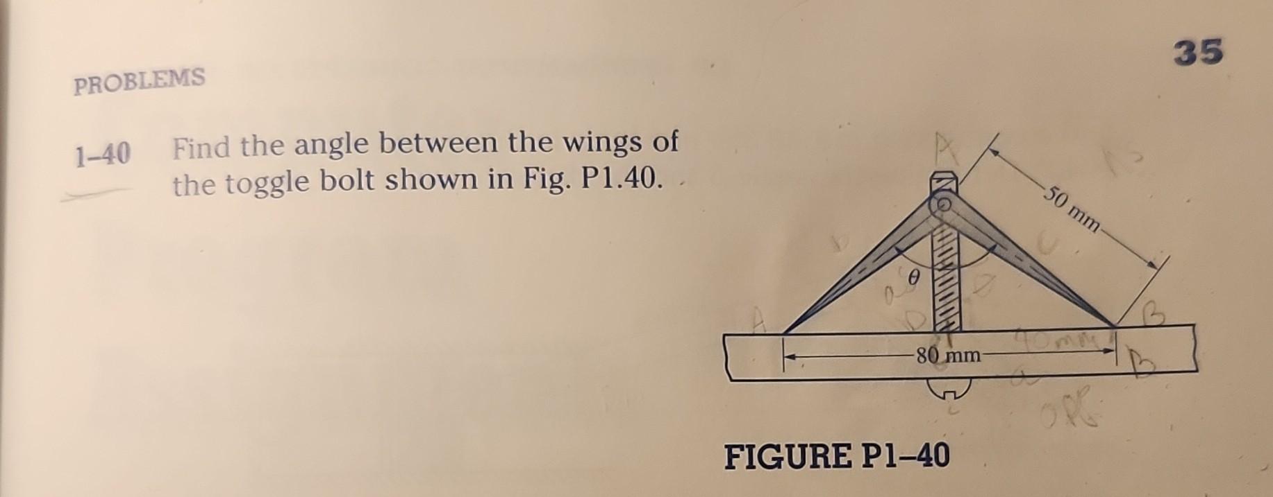 Solved Find the angle between the wings of the toggle bolt | Chegg.com