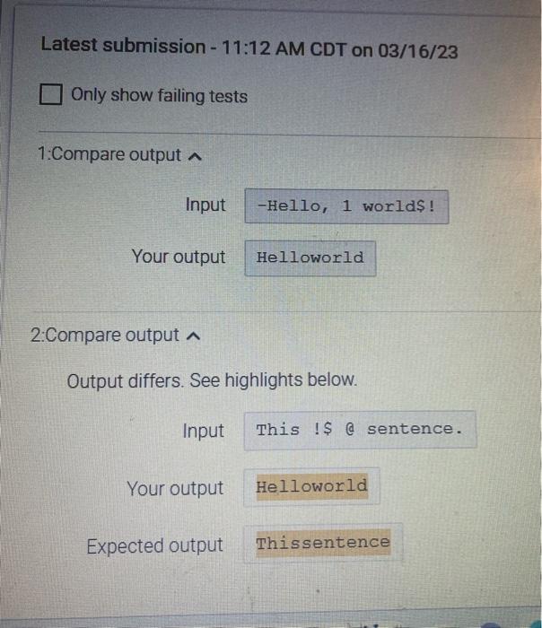 Solved 4.18 Clone of LAB: Remove all non alpha characters | Chegg.com