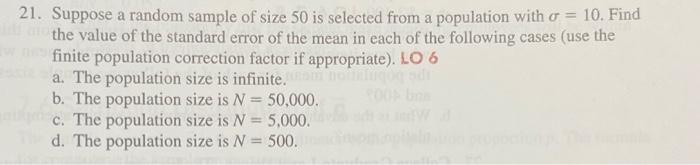 Solved 21. Suppose a random sample of size 50 is selected | Chegg.com