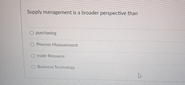 Solved Supply management is a broader perspective | Chegg.com