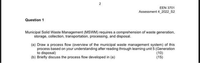 Solved Municipal Solid Waste Management (MSWM) requires a | Chegg.com