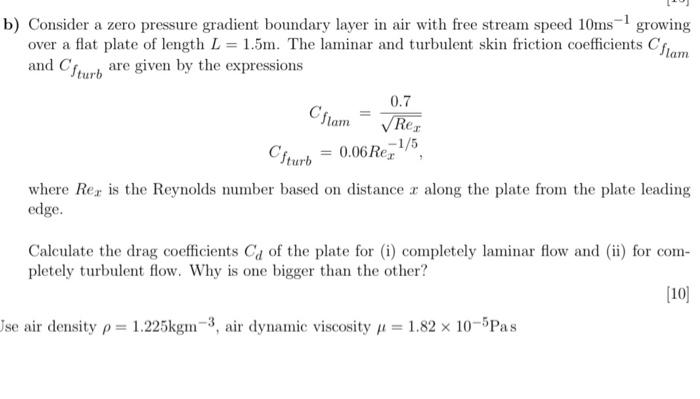 Solved b) Consider a zero pressure gradient boundary layer | Chegg.com