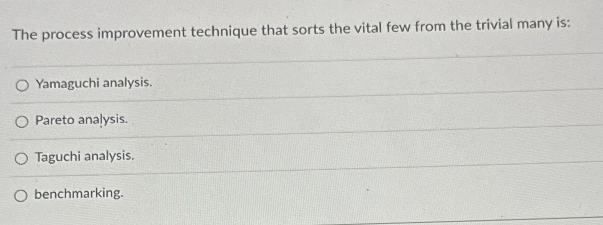 Solved The process improvement technique that sorts the | Chegg.com