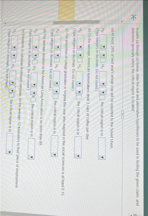Solved In parts (a) through (e) below, state the null and | Chegg.com