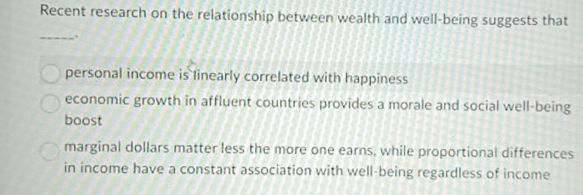 Solved Recent research on the relationship between wealth | Chegg.com