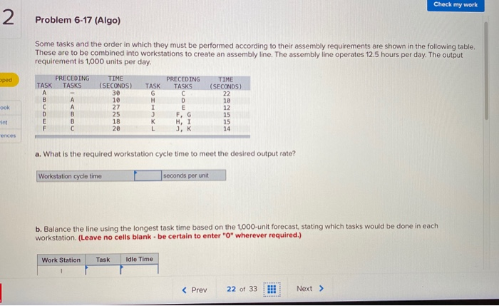 Solved Check my work 2 Problem 6-17 (Algo) Some tasks and | Chegg.com