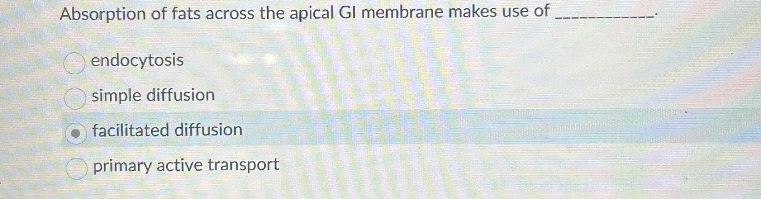 Solved Absorption of fats across the apical GI membrane | Chegg.com