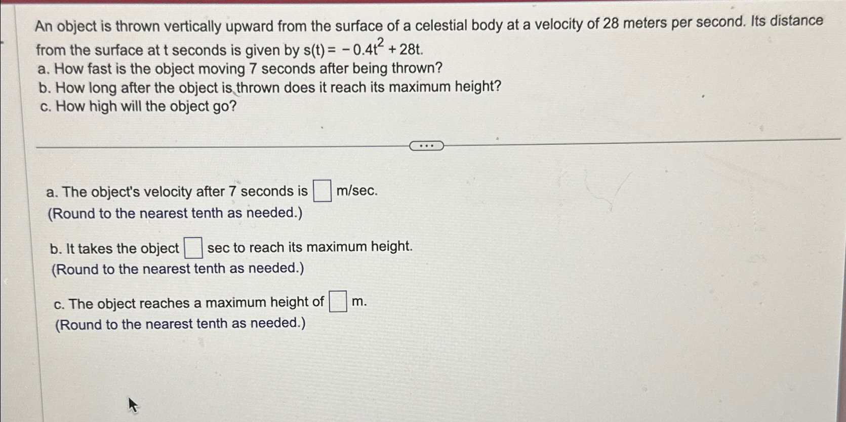 Solved An object is thrown vertically upward from the | Chegg.com