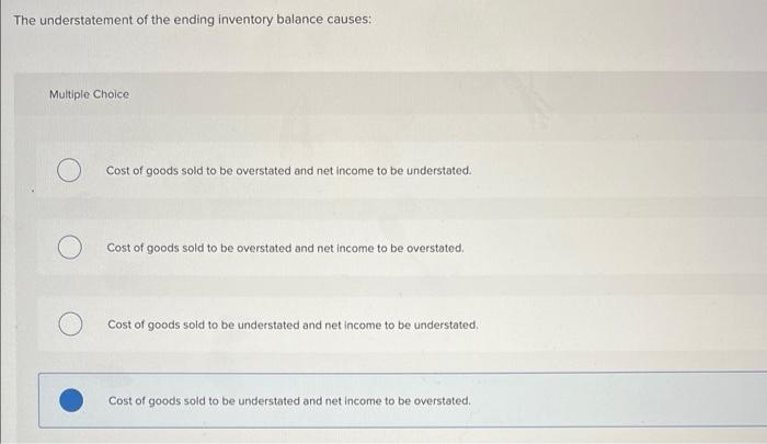 Solved The understatement of the ending inventory balance | Chegg.com