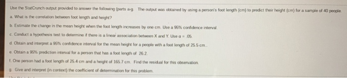 Solved Use the StatCrunch output provided to answer the | Chegg.com