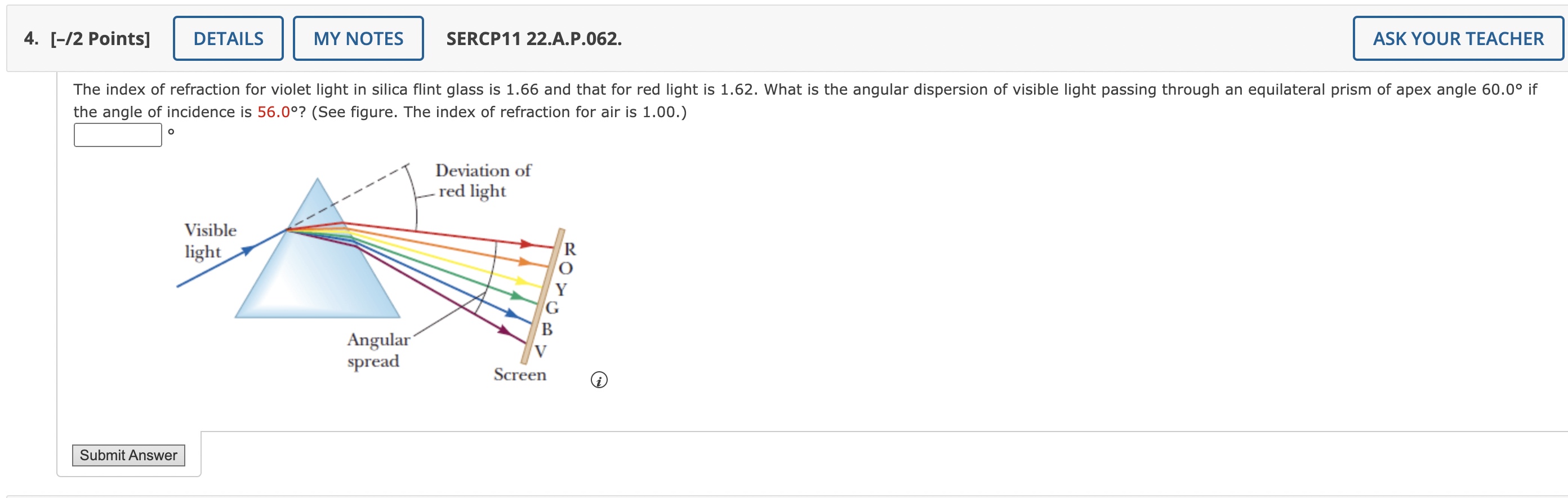 Solved The index of refraction for violet light in silica | Chegg.com