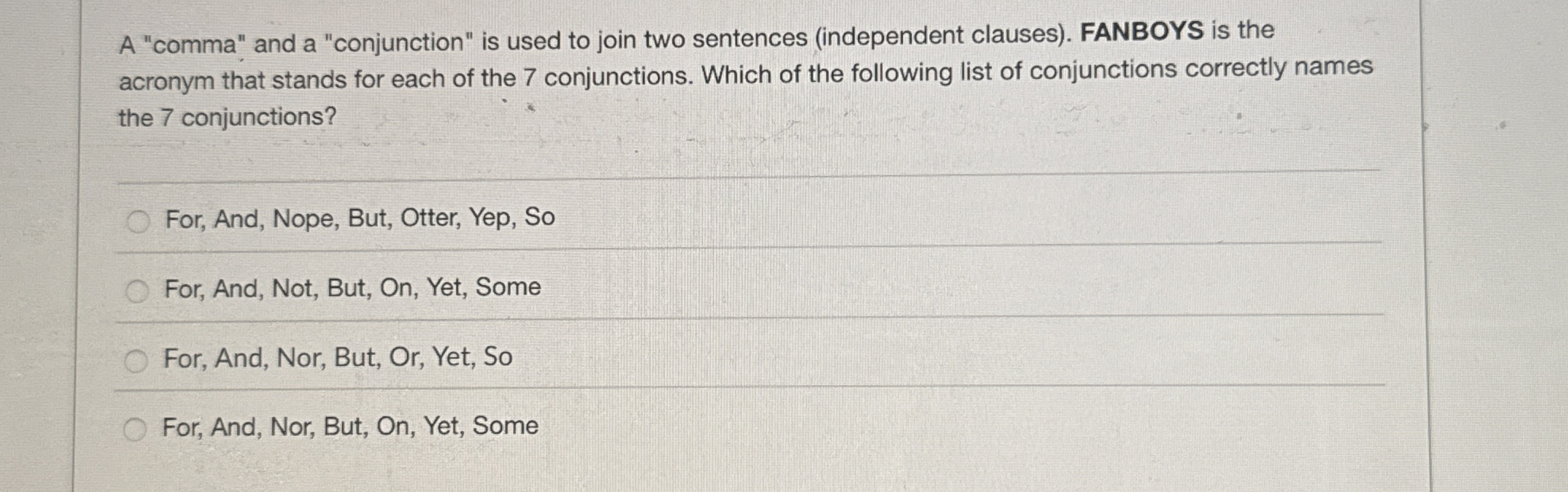 Solved A "comma" and a "conjunction" is used to join two | Chegg.com