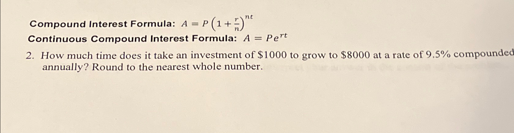 Solved Compound Interest Formula: A=P(1+rn)ntContinuous | Chegg.com