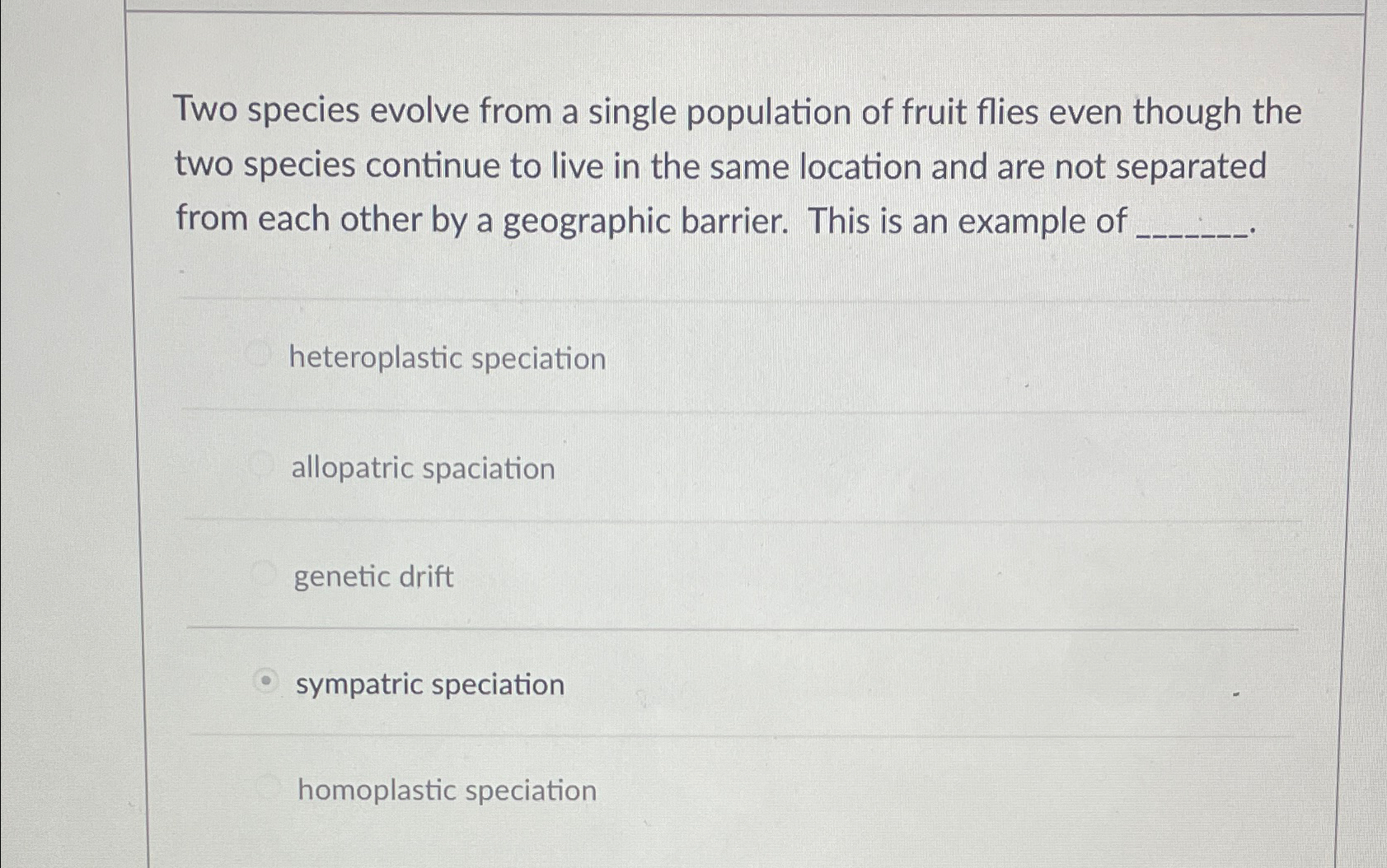 Solved Two species evolve from a single population of fruit | Chegg.com
