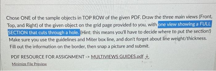 Solved Chose ONE of the sample objects in TOP ROW of the | Chegg.com
