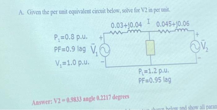 Solved A. Given the per unit equivalent circuit below, solve | Chegg.com