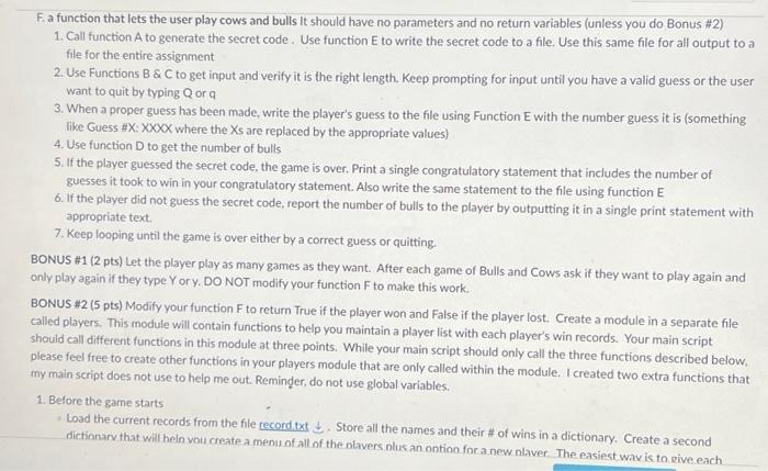 Solved Create the game Bulls and Cows Q this version will | Chegg.com
