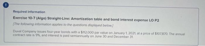 Solved Required information Exercise 10-7 (Algo) | Chegg.com