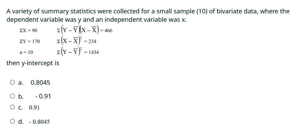 A variety of summary statistics were collected for a | Chegg.com
