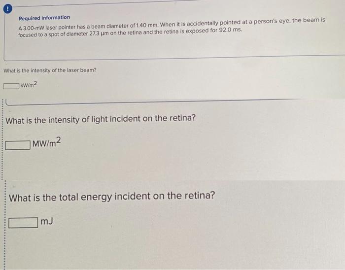 Solved Required information A 3.00−mW laser pointer has a | Chegg.com