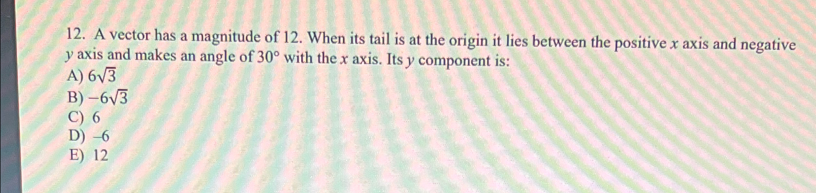 Solved A vector has a magnitude of 12 . ﻿When its tail is at | Chegg.com