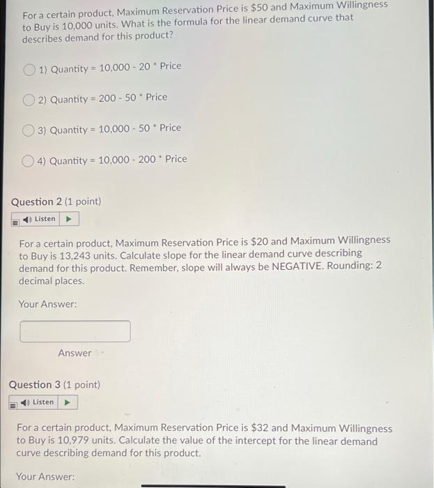 Solved For a certain product, Maximum Reservation Price is | Chegg.com
