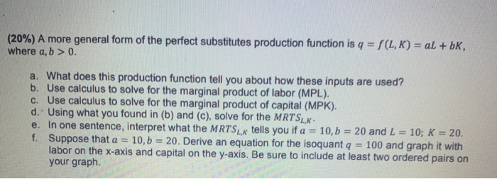 Solved 20 A More General Form Of The Perfect Substitutes