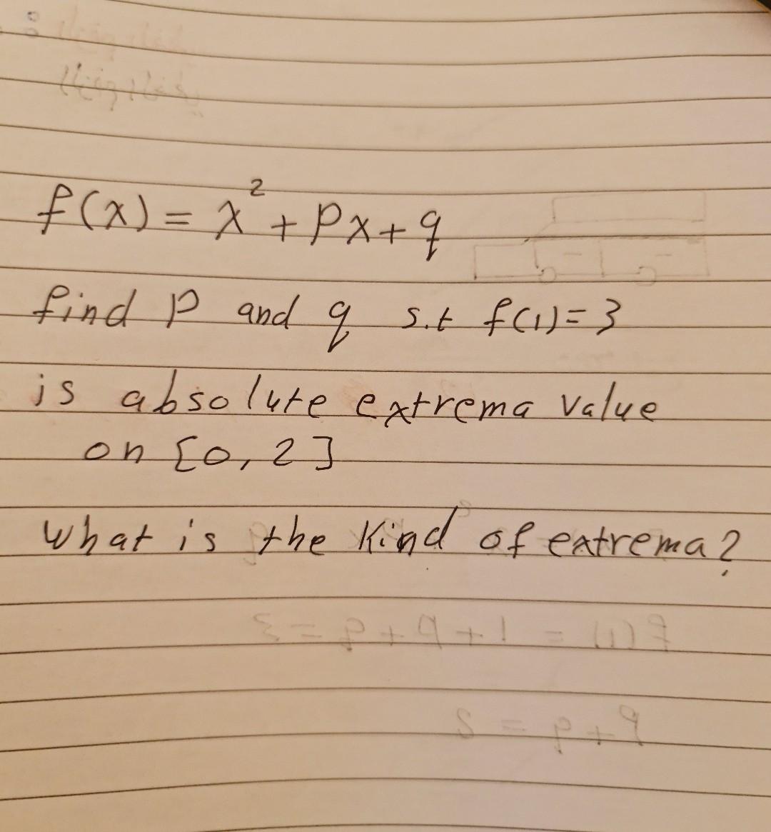 Solved f(x)=x2+px+q find p and q s.t f(1)=3 is absolute | Chegg.com