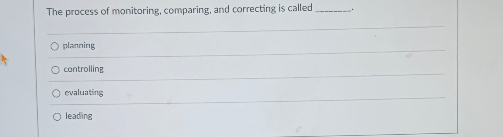 Solved The process of monitoring, comparing, and correcting | Chegg.com