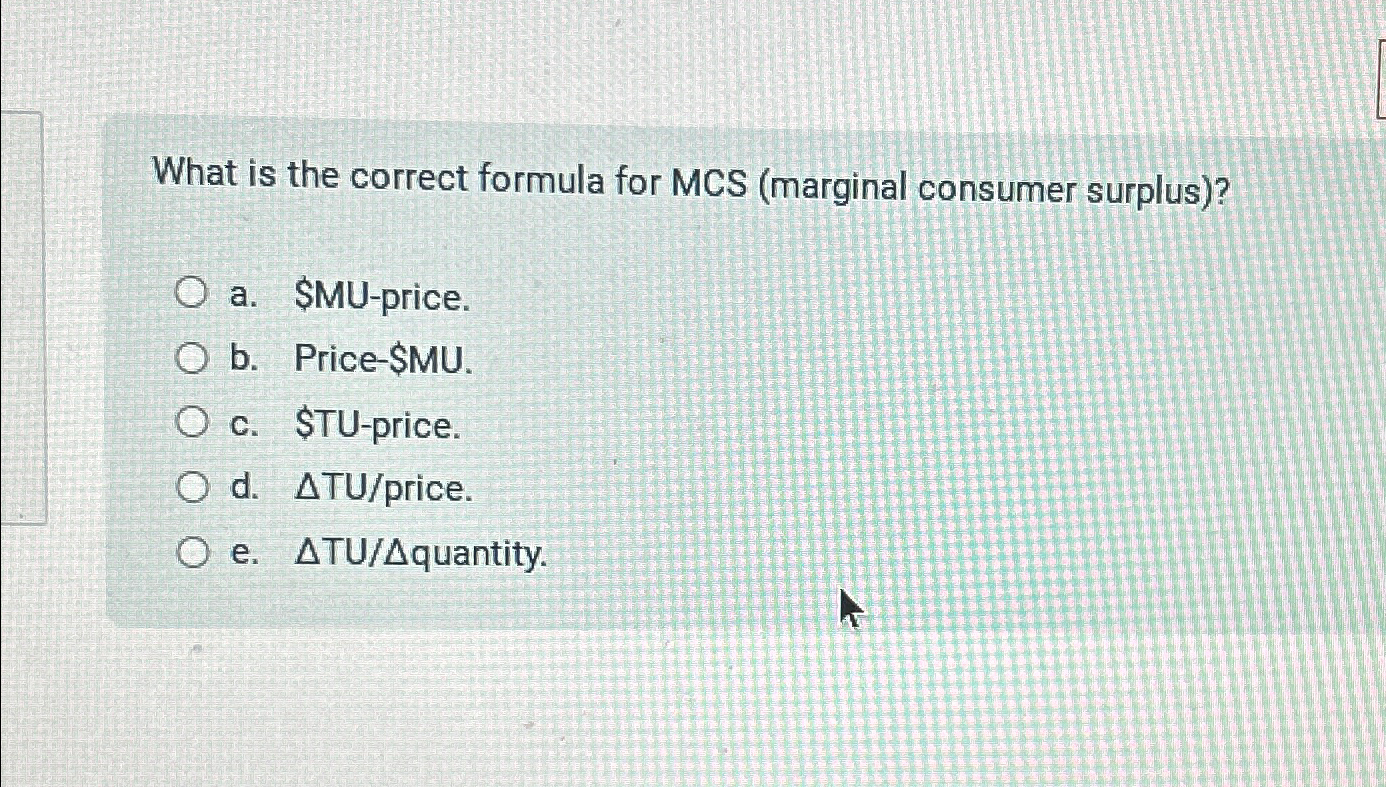Solved What is the correct formula for MCS (marginal | Chegg.com