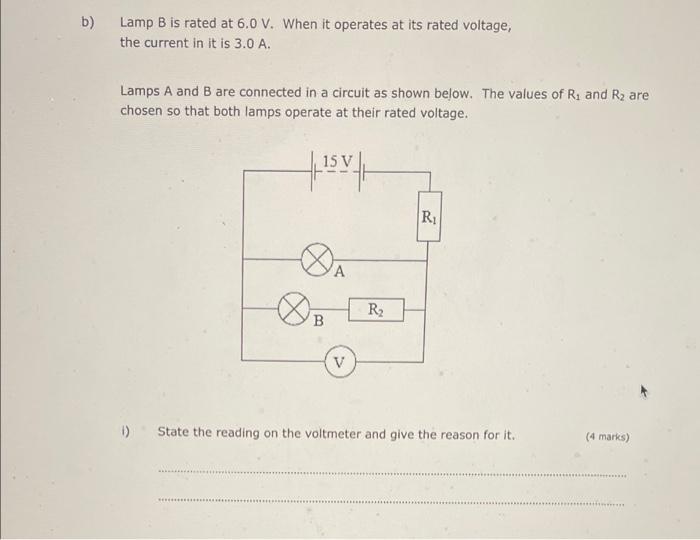 Solved b) Lamp B is rated at 6.0 V. When it operates at its | Chegg.com