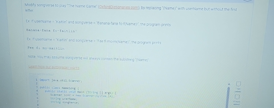 Solved Modify songVerse to play "The Name Game" | Chegg.com