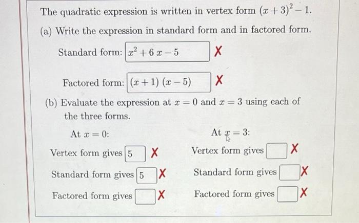 Solved The quadratic expression is written in vertex form | Chegg.com