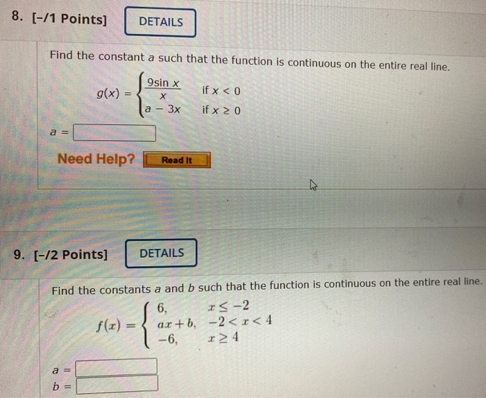 Solved 8. [-/1 Points] DETAILS Find the constant a such that | Chegg.com