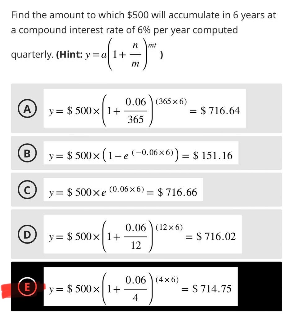 Solved Find the amount to which $500 ﻿will accumulate in 6 | Chegg.com