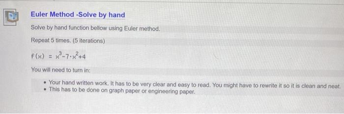 Solved Euler Method Solve By Hand Solve By Hand Function 1626