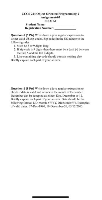 Solved Cccs 214 Object Oriented Programming 2 Assignment 05 
