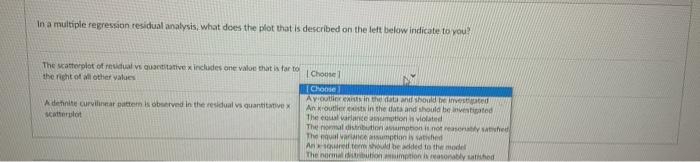 Solved In a multiple regression residual analysis, what does | Chegg.com