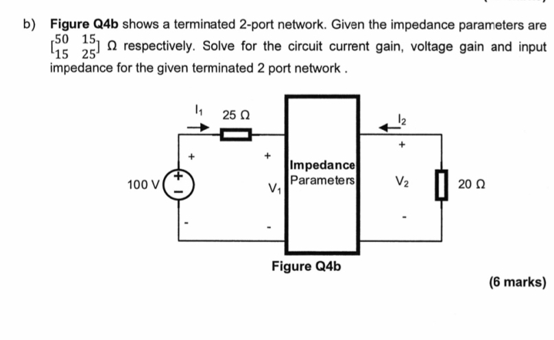 Solved b) ﻿Figure Q4b shows a terminated 2-port network. | Chegg.com