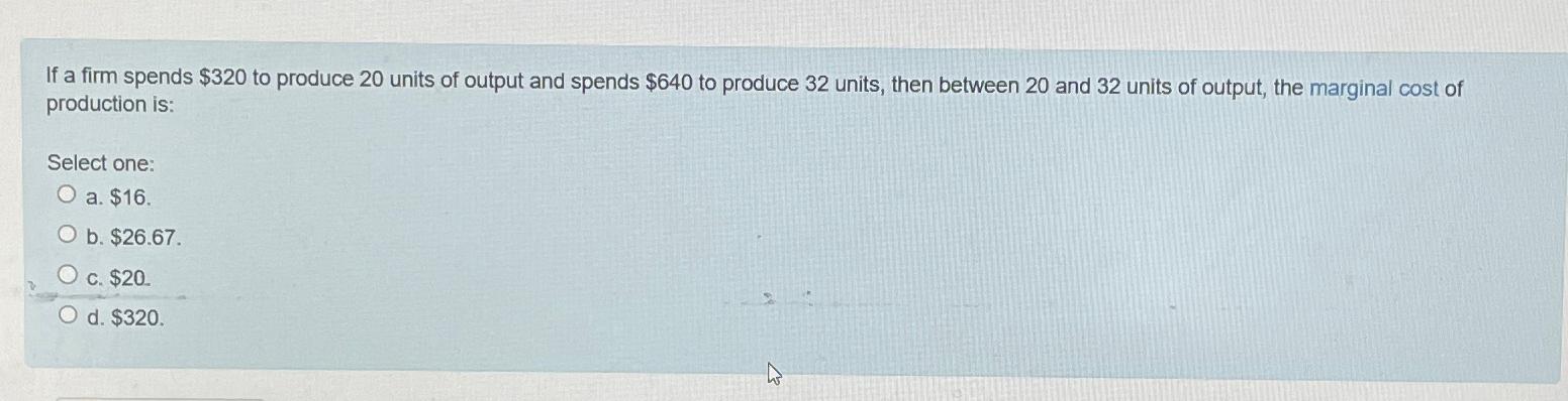 Solved If a firm spends $320 ﻿to produce 20 ﻿units of output | Chegg.com