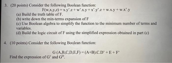 Solved 3. ( 20 points) Consider the following Boolean | Chegg.com