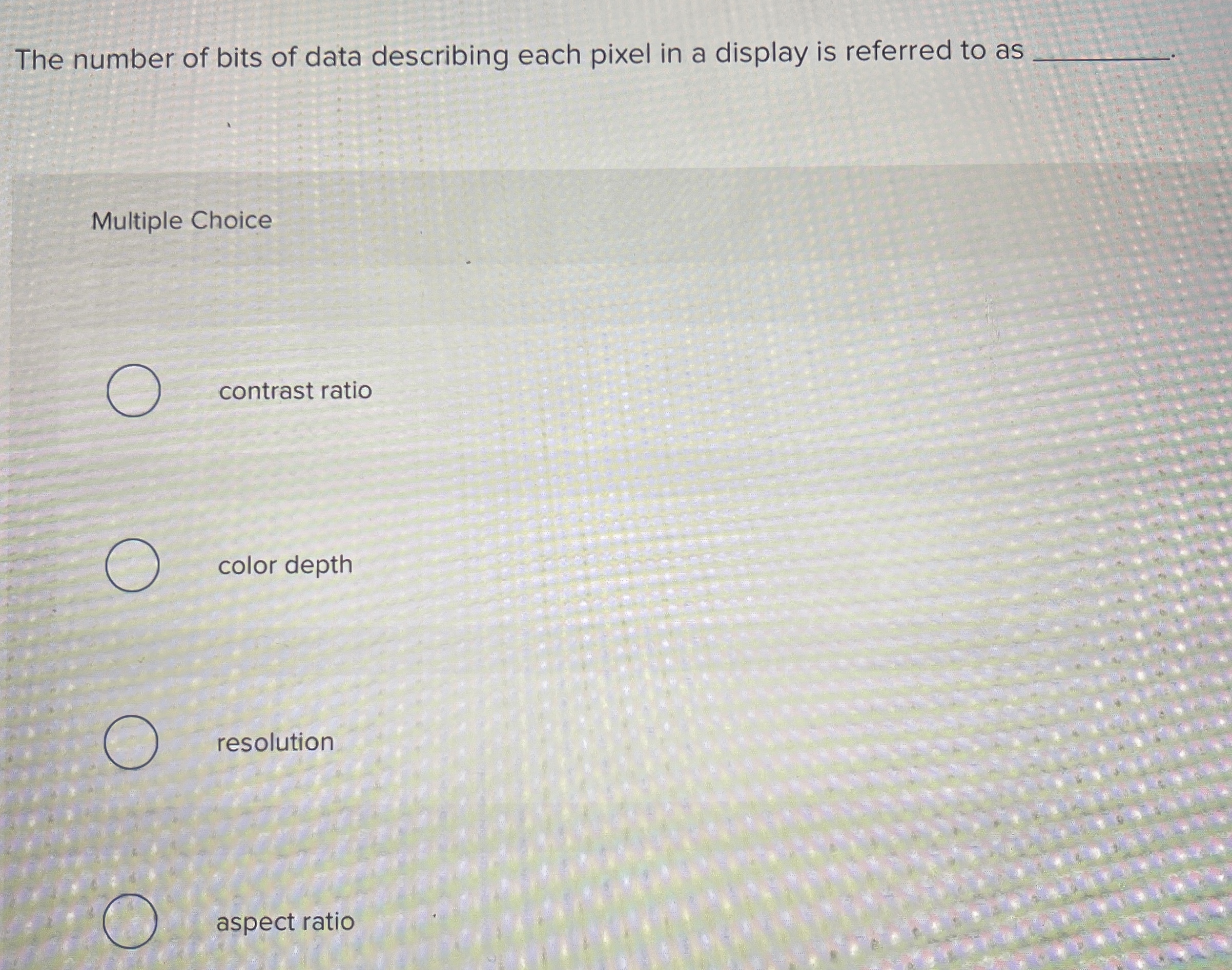 Solved The number of bits of data describing each pixel in a | Chegg.com