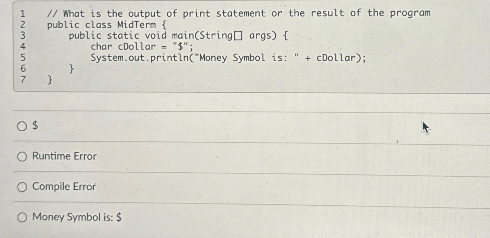 Solved // ﻿What is the output of print statement or the | Chegg.com