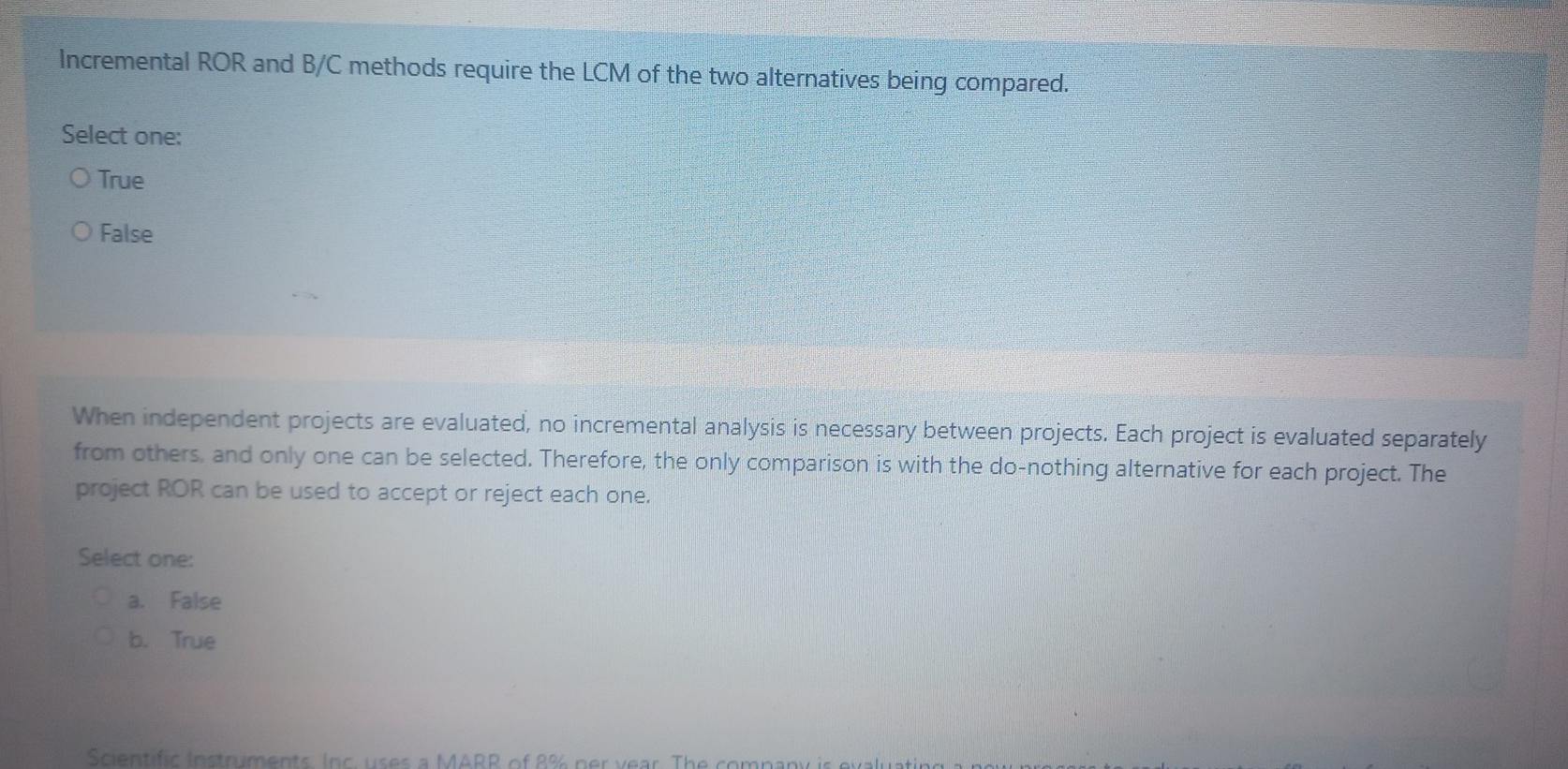 Solved Incremental ROR and B/C methods require the LCM of | Chegg.com