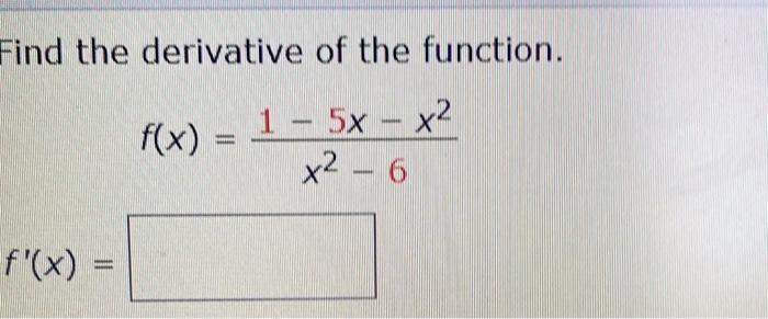 Solved Find the derivative f(x) = 1 f'(x) = of the function. | Chegg.com