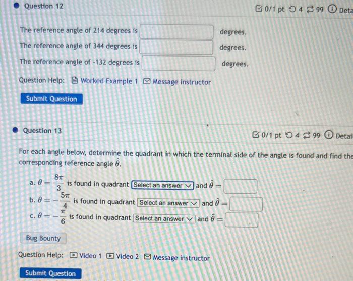 Solved The reference angle of 214 degrees is degrees. The | Chegg.com