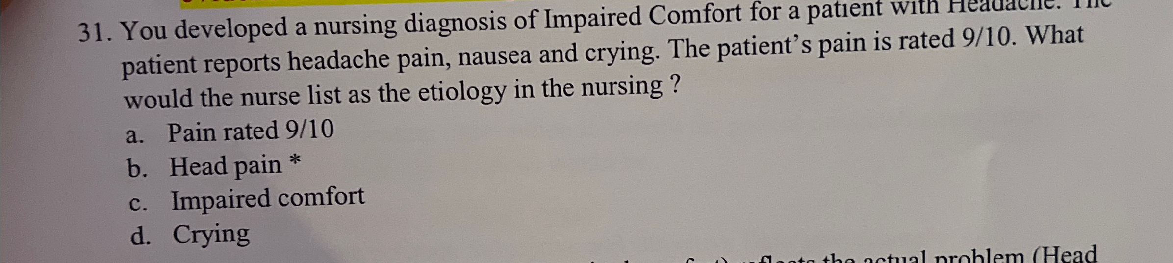 Solved You developed a nursing diagnosis of Impaired Comfort | Chegg.com