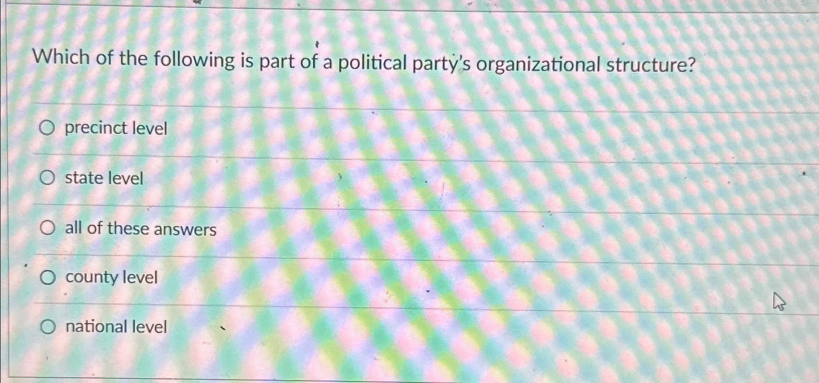Solved Which of the following is part of a political party's | Chegg.com